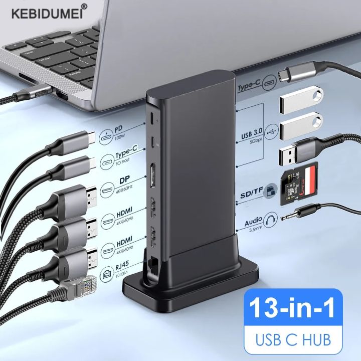13-in-1 C Docking Station 2 HDMI-compatible 4K 60Hz PD 100W Type-C HUB ...