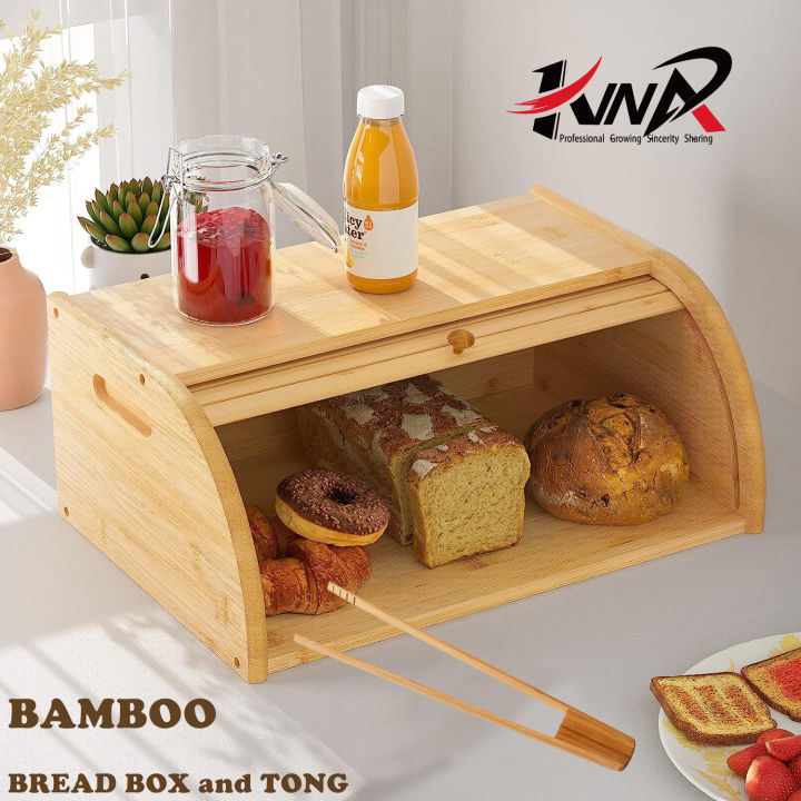Kitchen Storage Cabinet Bamboo Bread Box with Tong Nordic Dish ...