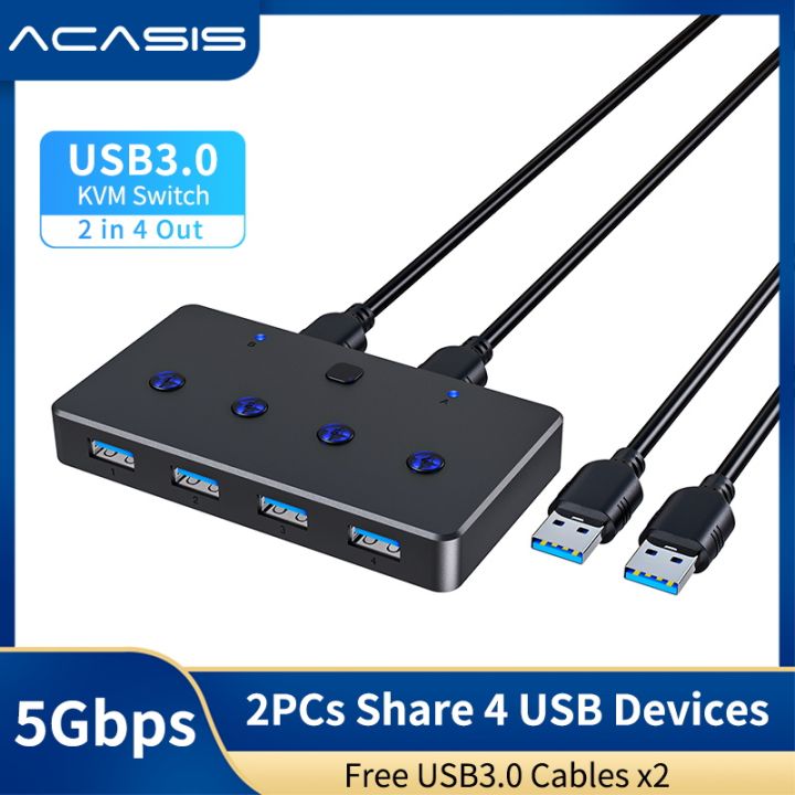 ACASIS USB 3.0 & Type-C KVM Switch for 2 Computers - 4-Port Peripheral Sharing Hub with One ...