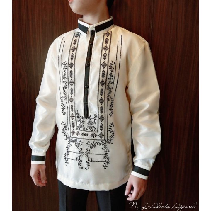 BARONG TAGALOG FOR MEN WITH COLLAR BLACK EMBROIDERED | Lazada PH