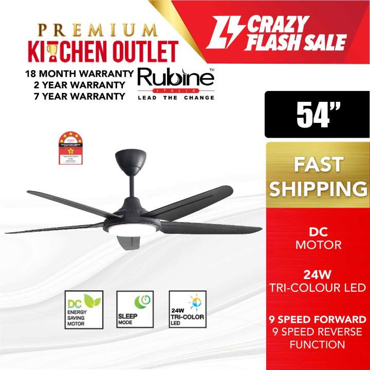 Rubine Nausca Series 54 Inch 18 Speed DC Motor Ceiling Fan RCF-NAUSCA54-5B | With 24W Tri-Colour ...
