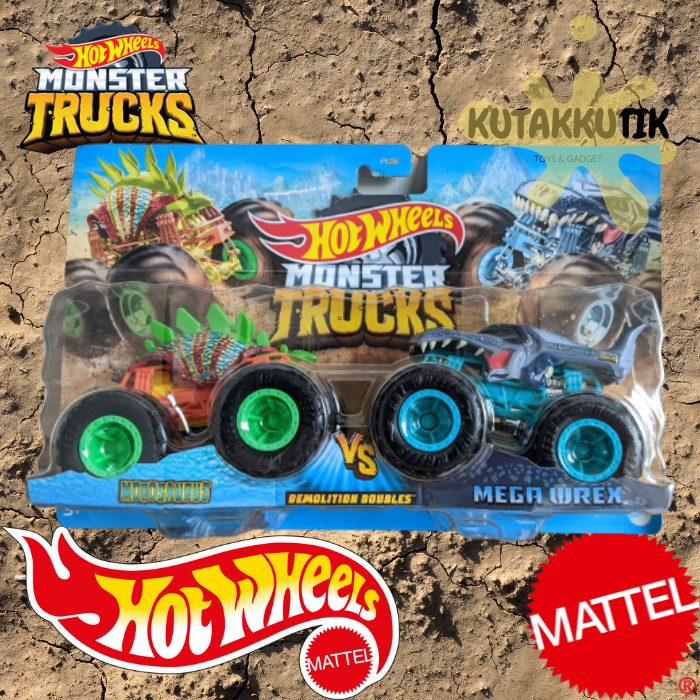 Hot Wheels Monster Trucks Demolition Doubles Motosaurus vs Mega Wrex | Lazada Indonesia
