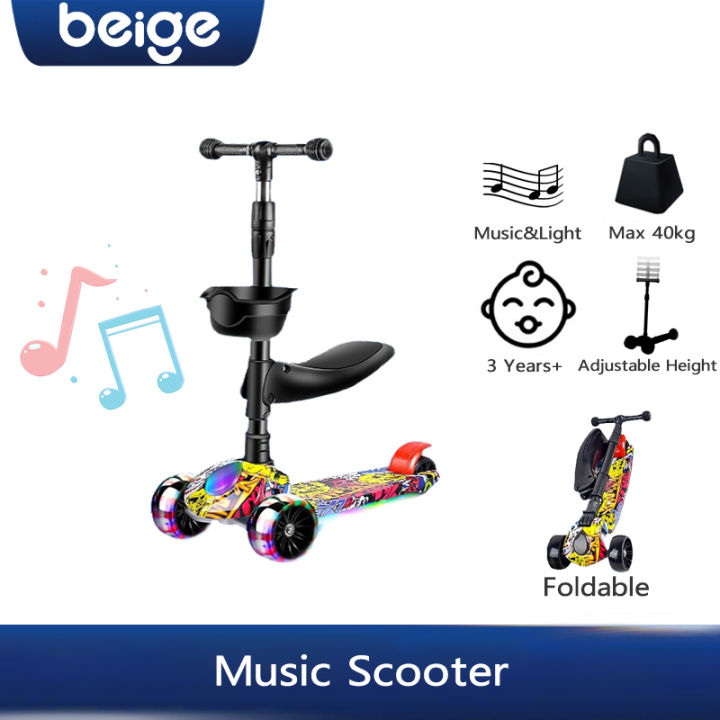 Beige Mall Scooter for kids Foldable Scooter with Led and Music Smooth ...