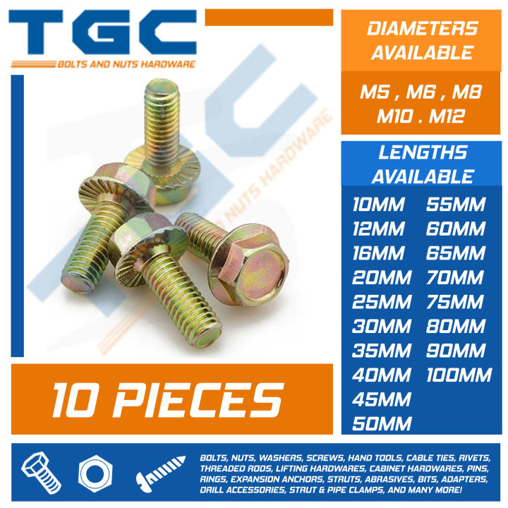 10PCS 4mm / 5mm / 6mm / 8mm / 10mm / 12mm Flange Bolt Tetanized ...