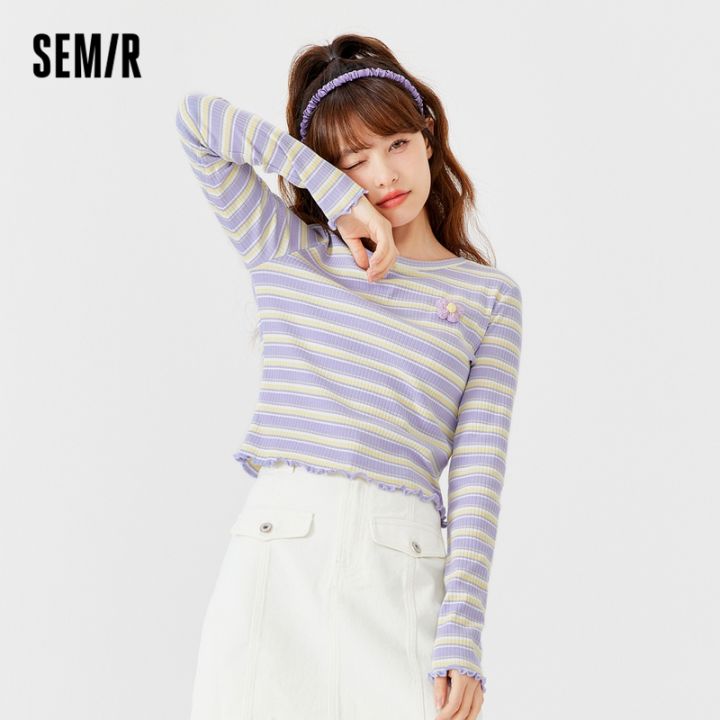 Semir เสื้อยืดแขนยาวสำหรับผู้หญิง,เสื้อแขนสั้นเข้ารูปทรงสลิมฟิตเชื้อราขอบเสื้อตัวในสไตล์ Bm ใหม่ ...