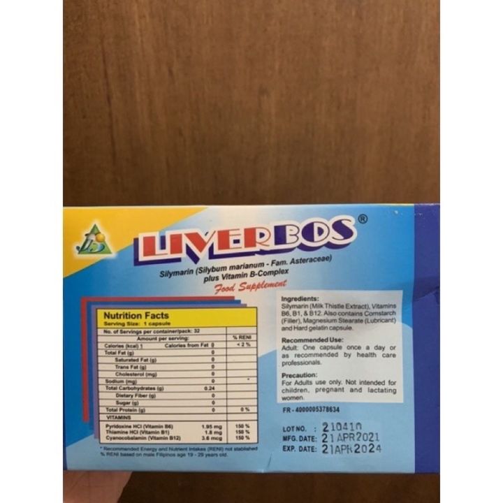 HOT XIX56 ( LIVERBOS ) SILYMARIN PLUS VITAMIN B COMPLEX 32 CAPSULES PER ...