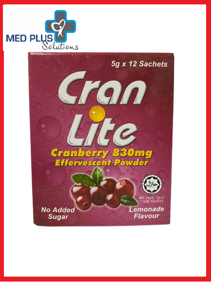 Cran Lite Cranberry 830mg Effervescent Powder 5g x 12 sachets (Exp:3/ ...