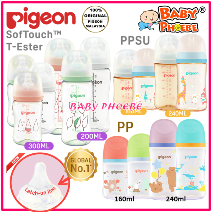 [ORIGINAL Pigeon Malaysia] Pigeon Softouch Wide Neck PPSU / T-Ester Bottle 160ml/240ml (1pc ...