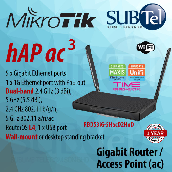 Mikrotik hAP ac3 RBD53iG-5HacD2HnD Wireless Dual band Gigabit WiFi ...