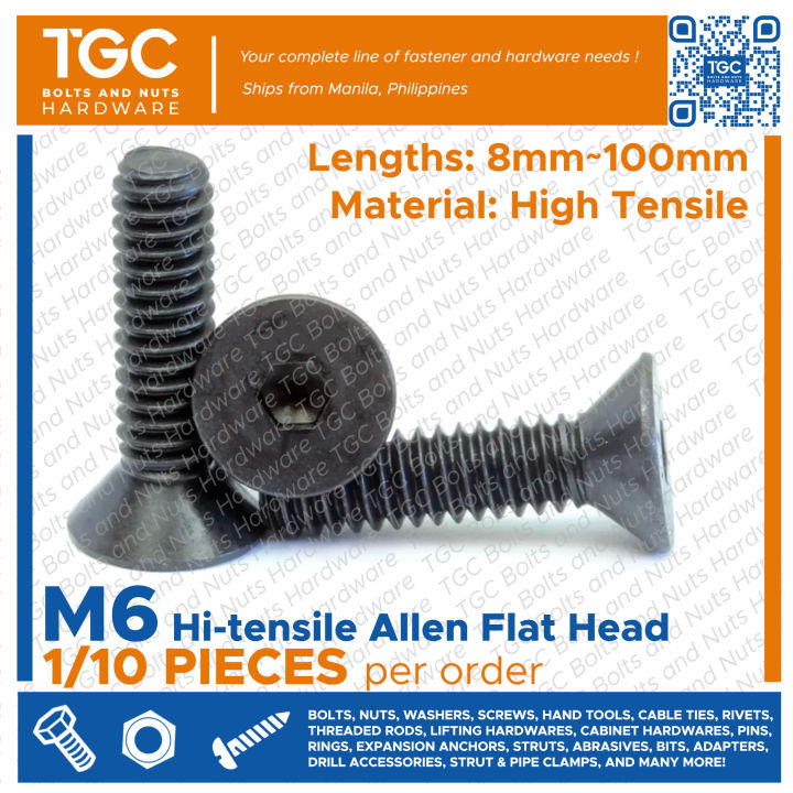 TGC 1/10PCS M6 ( 6MM ) x 8~100mm Allen Flathead | Socket Countersunk ...