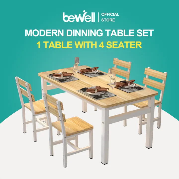 Bewell Dining Table Set with 4 Chairs Home Restaurant Dining Table 4 Seater For Living Room ...