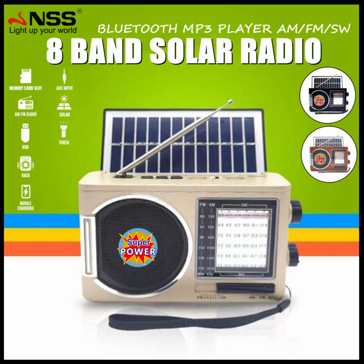 NSS - Solar Bluetooth Speaker FM/AM/SW1-6 8Band Radio with BT/USB/TF ...