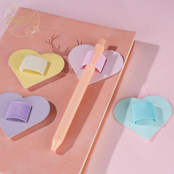 BABYBANG Love Shaped Round Pen Holder Elastic Loop Self-adhesive Kawaii ...