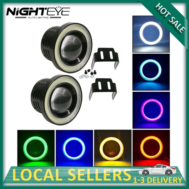 Pair 3.5" COB LED Fog Light Projector Car Yellow Angel Eyes Halo Ring DRL Lamp | Lazada PH