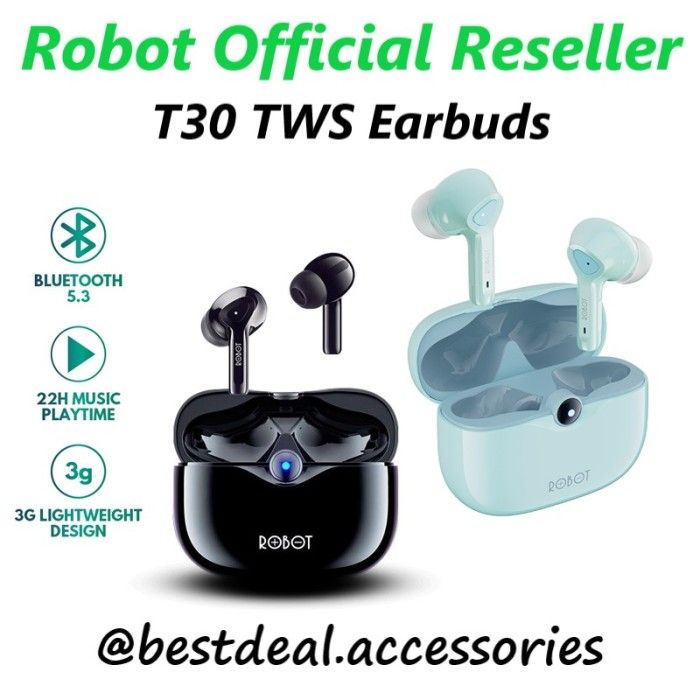 Robot Airbuds T30 Wireless Bluetooth Earphone TWS Earbuds New T20 T50 | Lazada Indonesia