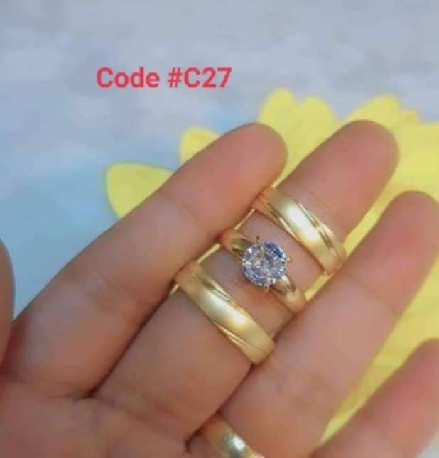 24K GOLD COUPLE RINGS AND WEDDING RINGS WITH ENGAGEMENT RING | Lazada PH