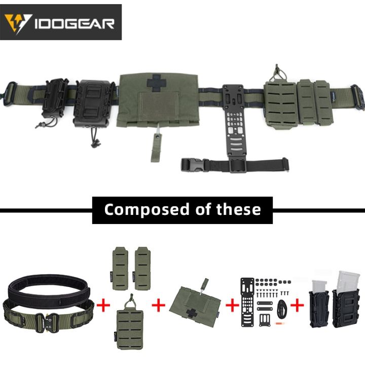 IDOGEAR Tactical Belt Set with 9mm 556 Mag Pouch Medical Pouch Adapter ...