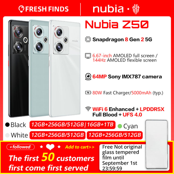 Chinese Version Nubia Z50 5G 6.67 inch 144Hz AMOLED Screen Snapdragon 8 Gen 2 Octa Core 80W Fast ...