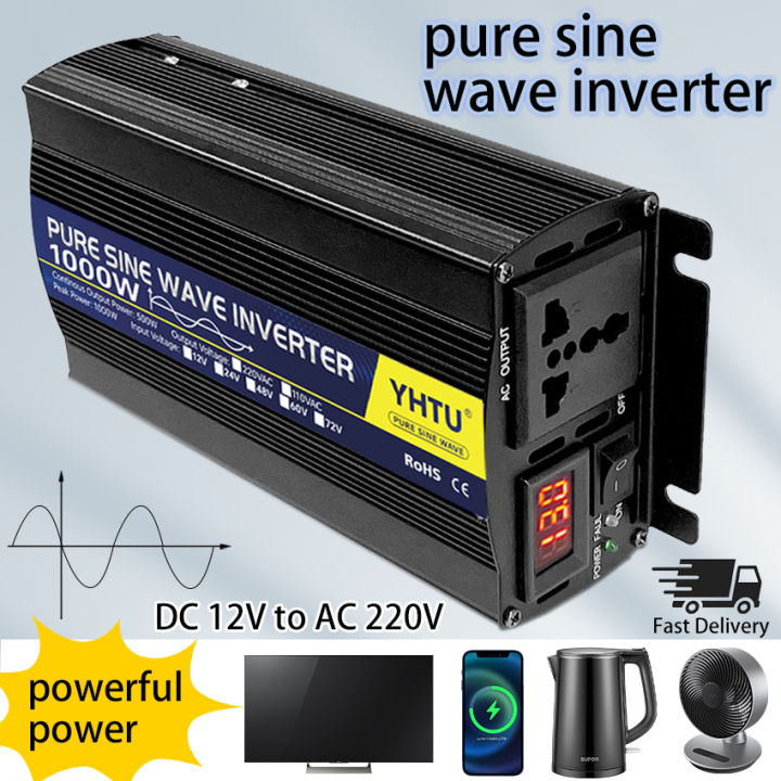 60HZ pure sine wave inverter DC12V to AC 220V 1000W converter car ...