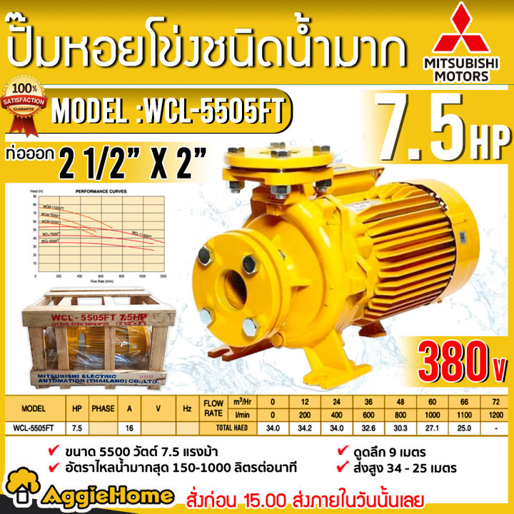 MITSUBISHI ปั๊มน้ำ รุ่น WCL-5505FT 7.5แรงม้า 5500วัตต์ (380V) ท่อออก 2 ...