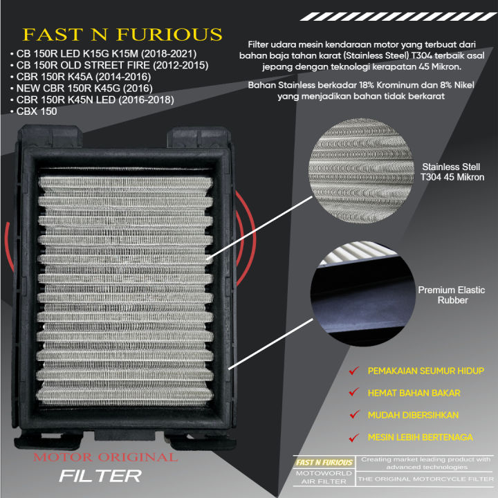Filter Udara Stainless Saringan Udara Cb 150r Cbr Cbx Original Fast N