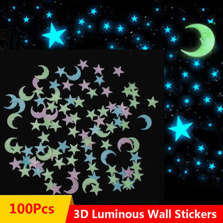 YESPERY 100Pcs Luminous 3D Wall Stickers Star and Moon Energy Storage ...