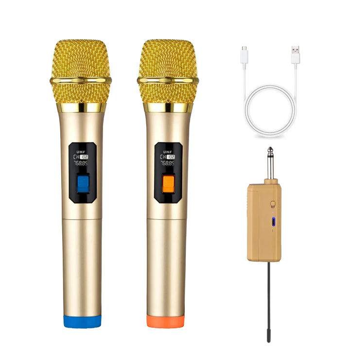 Wireless Microphone UHF Dual Cordless Dynamic Mic System with Rechargeable Receiver for Singing ...