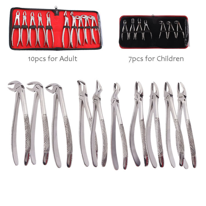 7/10pcs Stainless Steel Dental Extraction Forceps Pliers kit Dental ...
