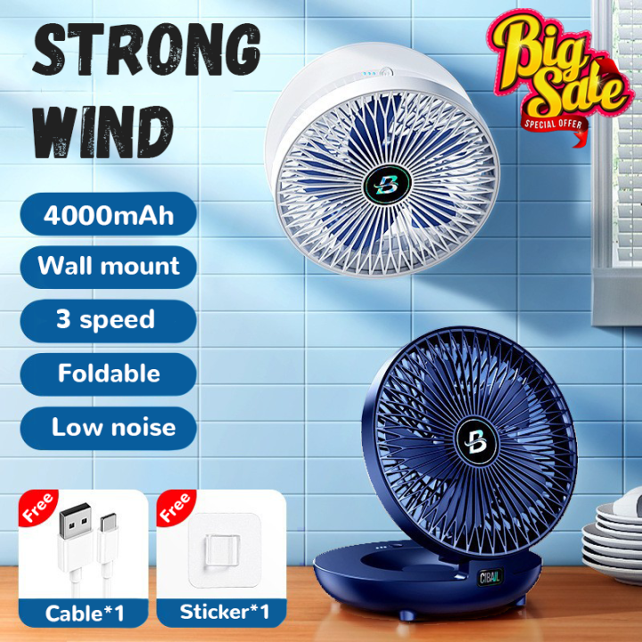 Desk / Wall Fan Foldable Wall Mount Strong Wind USB Fan portable fan ...