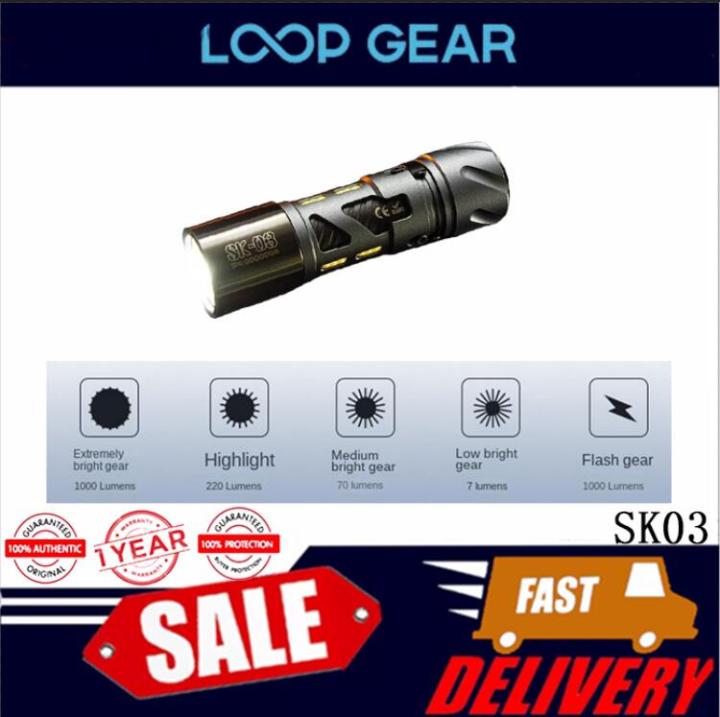 LOOP GEAR SK03 EDC Flashlight Outdoor Aluminum Alloy Strong Light Ultra ...