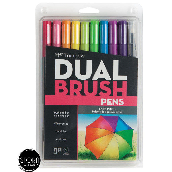 Tombow ABT Dual Brush Pen Set 10 - Bright Palette Pena Kuas Double Tip ...