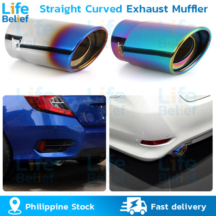 Universal Car Auto Burnt Blue/Silver Straight Curved Exhaust Muffler ...
