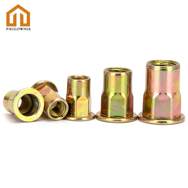 DIY 5pcs-50pcs/pack M3 M4 M5 M6 M8 M10 M12 Zinc Rivet Nuts Flat Head ...