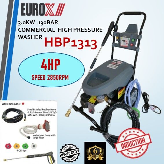 EUROX HBP1313 HIGH PRESSURE WASHER 3.OKW 4HP 130BAR - INDUCTION MOTOR -6 MONTHS LOCAL WARRANTY ...