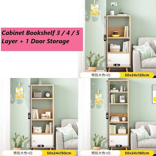 3 / 4 / 5 Layers Cabinet Bookshelf Wood Color Standing Bookcase Narrow Gap Bedroom Multi Layer ...