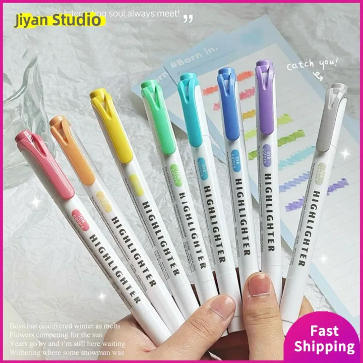 JIYAN2866 5 Colors/box Double Headed Highlighter Pen Set Drawing Pastel ...