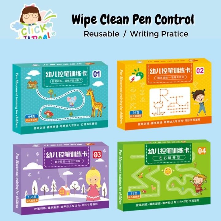 Wipe Clean Tracing Worksheet Card For Kids Pen Control Stroke Writing ...