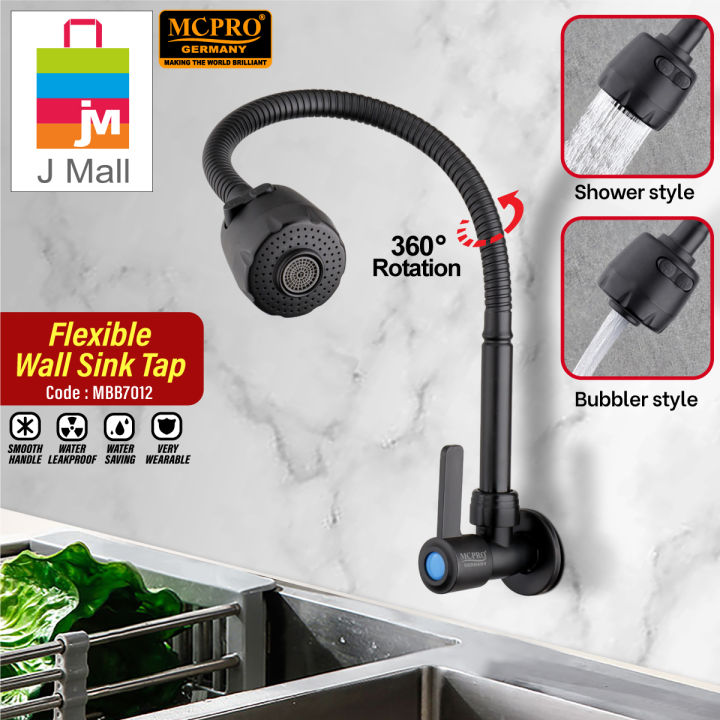 MCPRO Kitchen Faucet Black Oxide Coated FLEXIBLE WALL SINK TAP with BIG ...