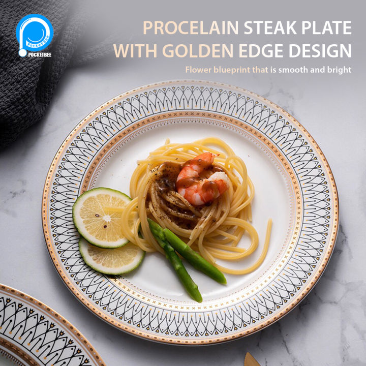 1.1 [SG Stock]Pocketbee Modern Blue Edge Western Dinner Plate Luxurious Gilt Edge Dinner ...