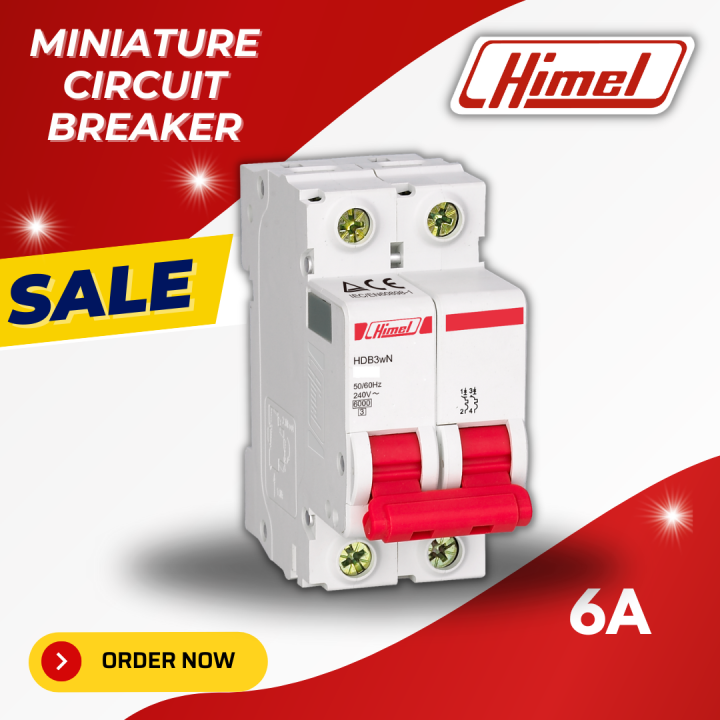 Himel Miniature Circuit Breaker 6A, 2 Poles, 220V - 415VAC / MCB 6A 2P / 6 Amperes / HDB3WN2C06 ...