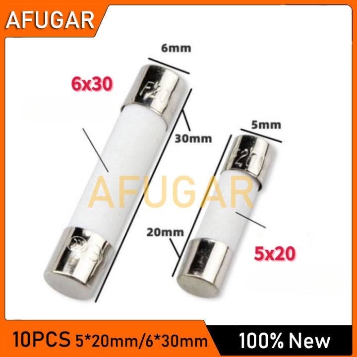 10PCS 5*20mm/6*30mm Slow Blow Ceramic Fuse 250V 1A 1.25A 1.6A 2A 2.5A 3.15A 4A 5A 6.3A 8A 10A ...