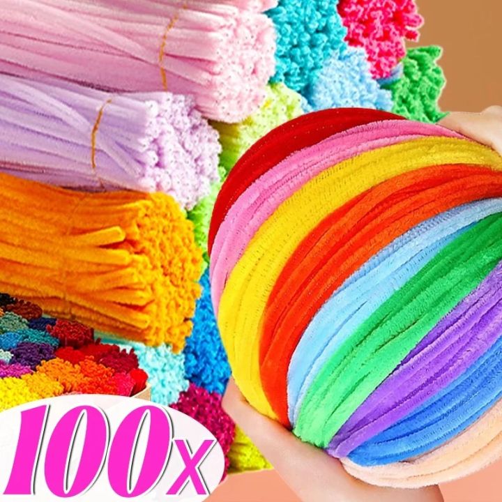 100Pcs Plush Chenille Sticks Stem Pipe Cleaners Plush Tinsel Stems ...