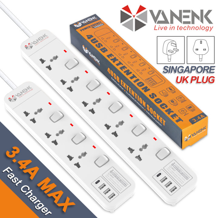 VANENIK Universal Power Strip Extension Socket With USB C Port 5V 3.4A ...