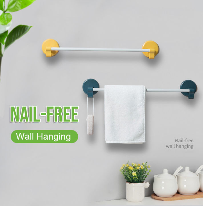Bathroom Towel Bar Nail-free Wall-mounted Useful Towel Rack With Hook ...