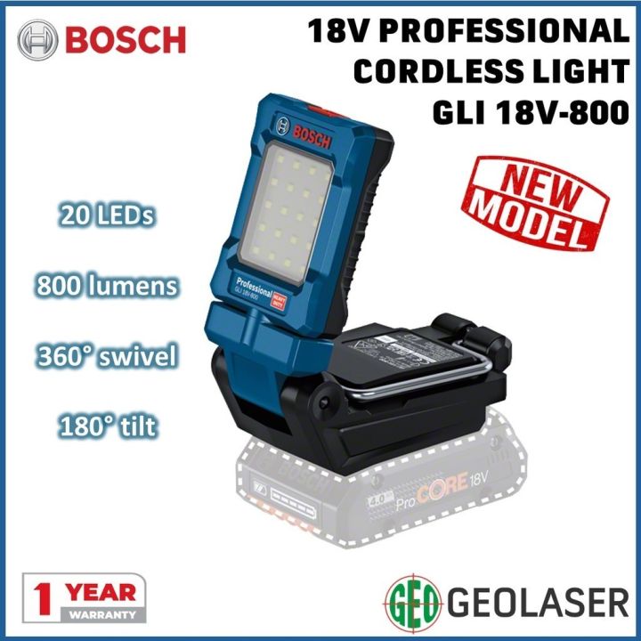 Bosch 18V GLI 18V-800 Cordless Light (with 800 lumens, 20 LEDs, 360 ...