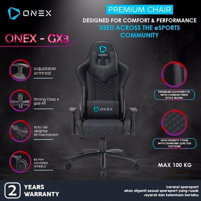Onex GX3 Premium Quality Sporty Gaming Chair - Kursi Gaming - Black ...