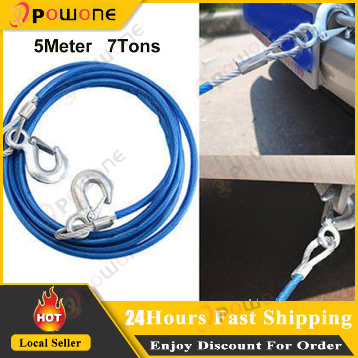 4M 7Tons Car Tow Cable Towing Strap Rope with Hooks Emergency Heavy ...