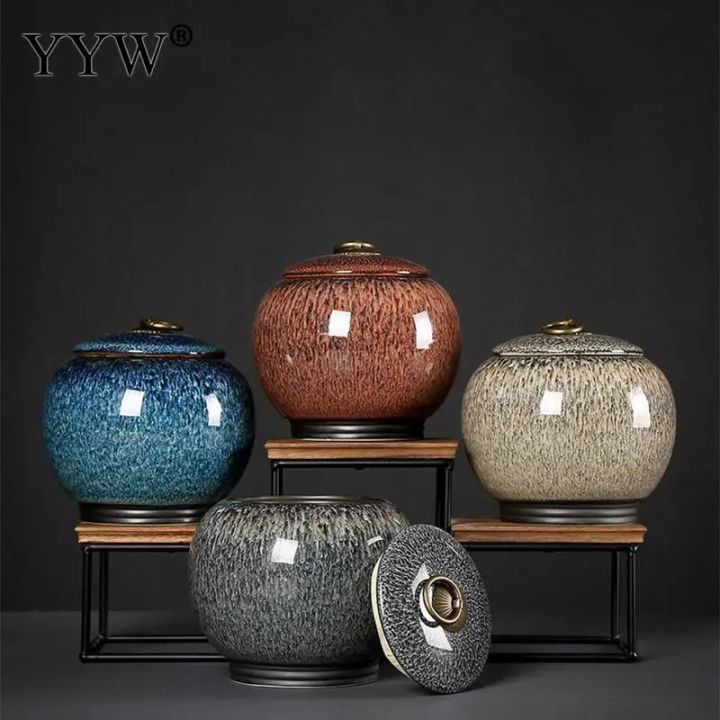 Cracked Ceramic Storage Pot With Lid Retro Chinese Style Large Capacity ...