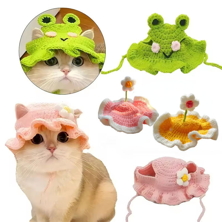 【Junjun】หมวกสัตว์เลี้ยง การออกแบบดอกไม้ เครื่องแต่งกายสัตว์เลี้ยง หมวกแมว กระต่าย หมา การ์ตูน ...