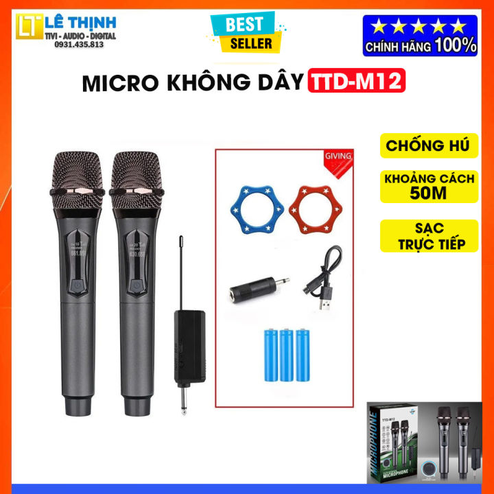[HOT NHẤT 2023 ] Bộ Micro Không Dây TTD-M12, Triệt Tiếng Hú, Bắt Sóng ...